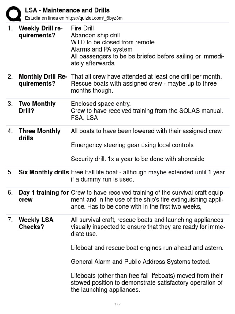 LSA - Maintenance and Drills | Download Free PDF | Manufactured Goods | Equipment