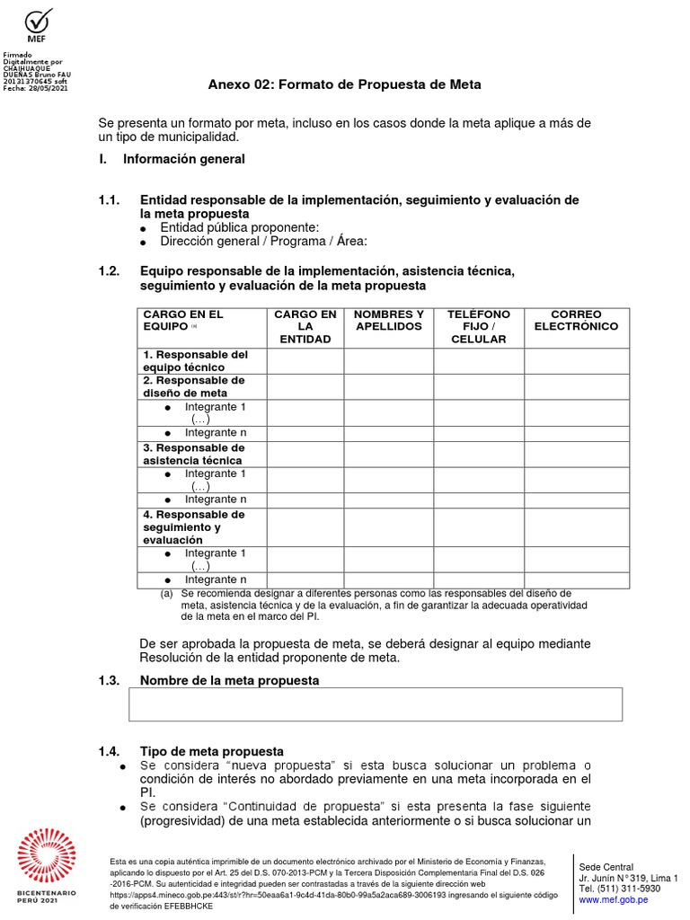 Anx. 02 Formato de Propuesta de Meta | PDF | Medición | Bases de datos