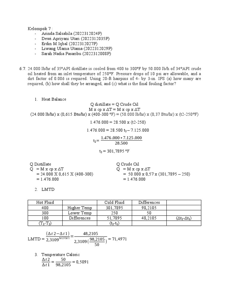 Tugas Perpindahan Panas (Kelompok 7) | PDF | Process Engineering | Thermodynamics
