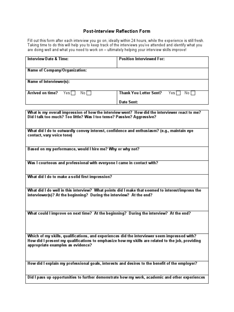 Post-Interview Reflection Form | PDF