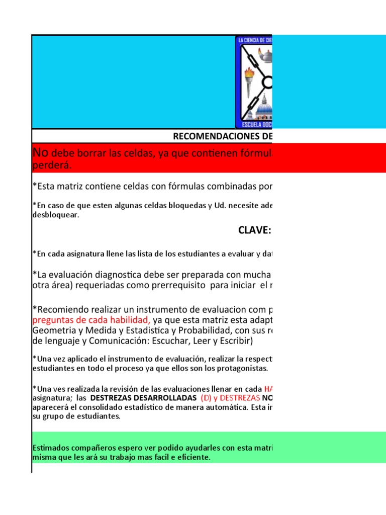 Matriz Tabulacion Pruebas Diagnostico Lista | PDF | Evaluación ...