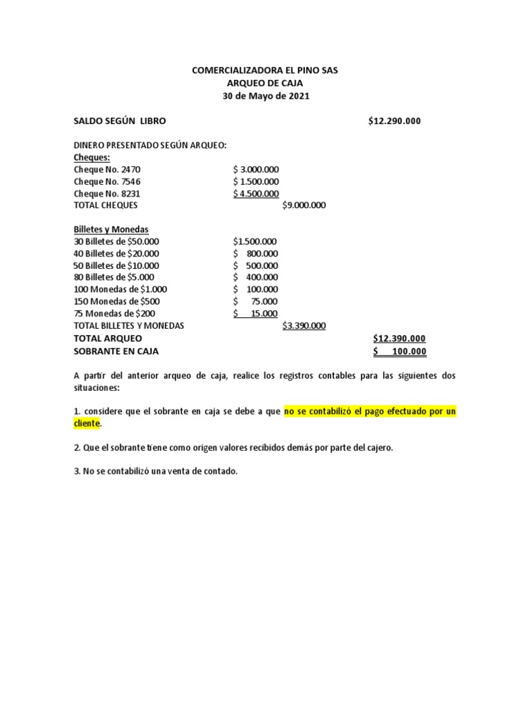 3 Ejercicio-Arqueo de Caja | PDF | Moneda | Mercado de divisas