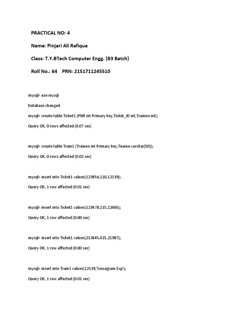 dbms prac 4 | PDF | Databases | Software Design