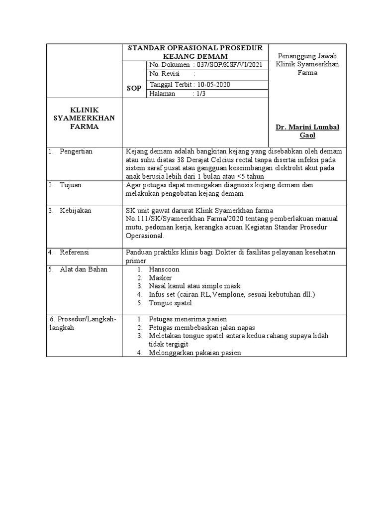 SOP Penanganan Kejang Demam Anak | PDF | Pengembangan Diri | Kesehatan Holistik