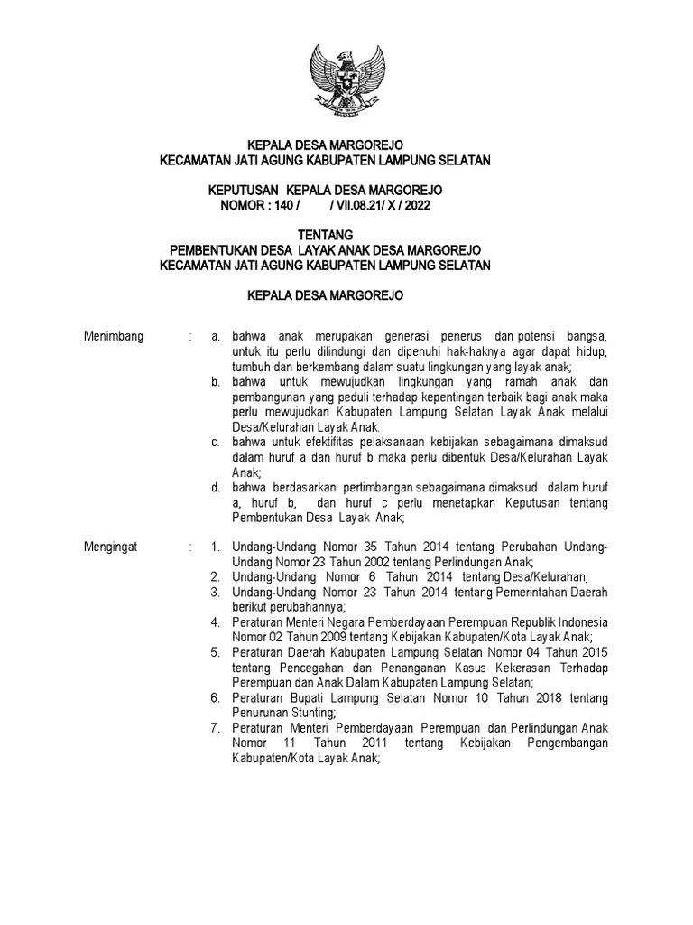 SK Desa Layak Anak 2022 | PDF