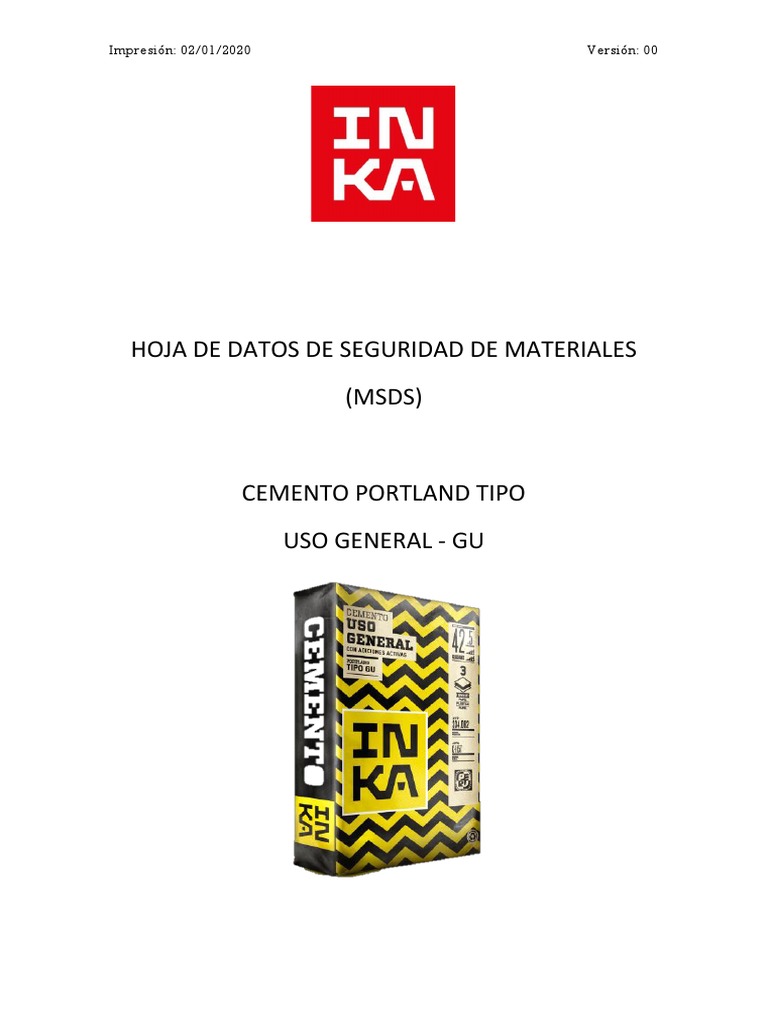 Hoja MSDS - Cemento Tipo GU 2020 V 00-1 (Inka) | PDF | Cemento | Agua