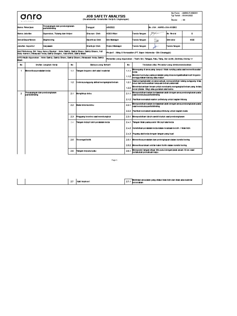 Anro-Jsa-Hse-02 - Pemasangan Dan Pembongkaran Partisi Dinding | PDF