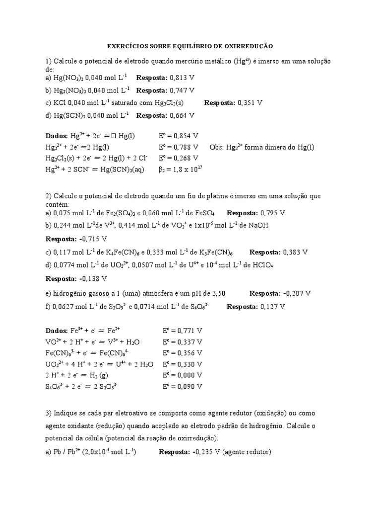 Equilíbrio de Oxirredução | PDF | Ph | Processos unitários
