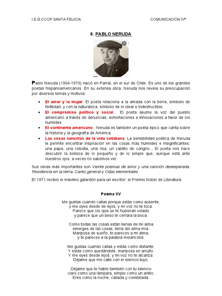 Pablo Neruda: Temas y Poemas Clave | PDF | Amor