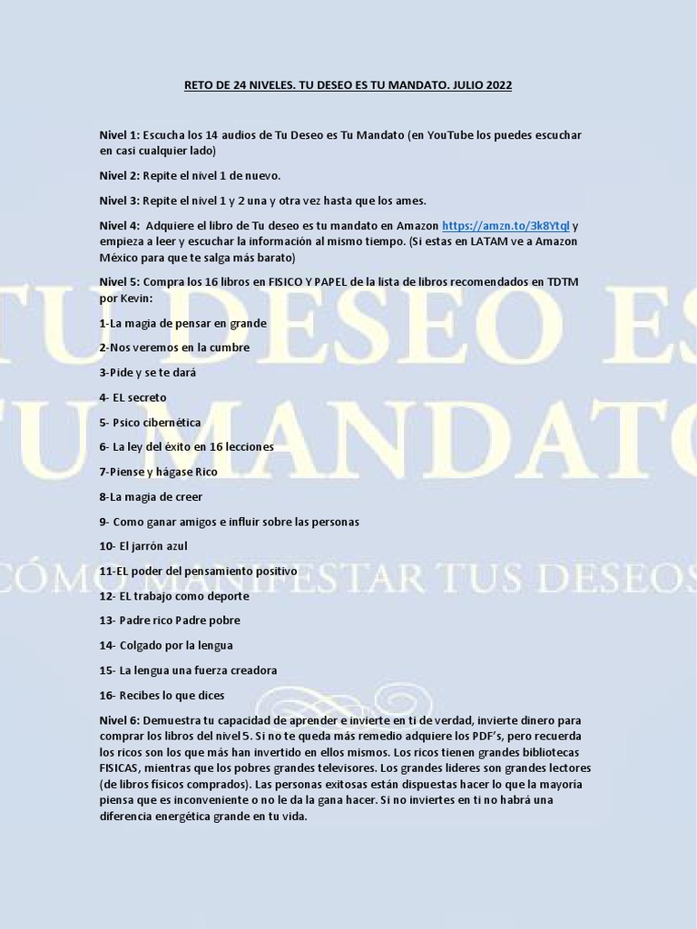 Reto de 24 Niveles TDTM | PDF | Crecimiento personal y profesional ...