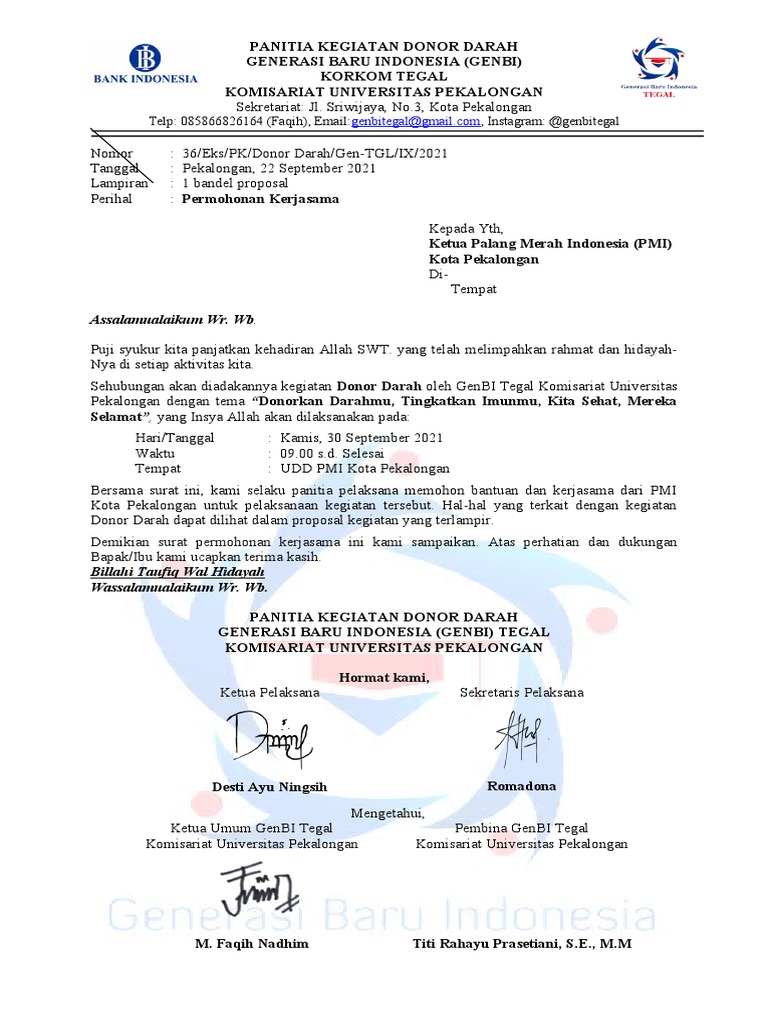 Surat Permohonan Kerjasama Pmi | PDF