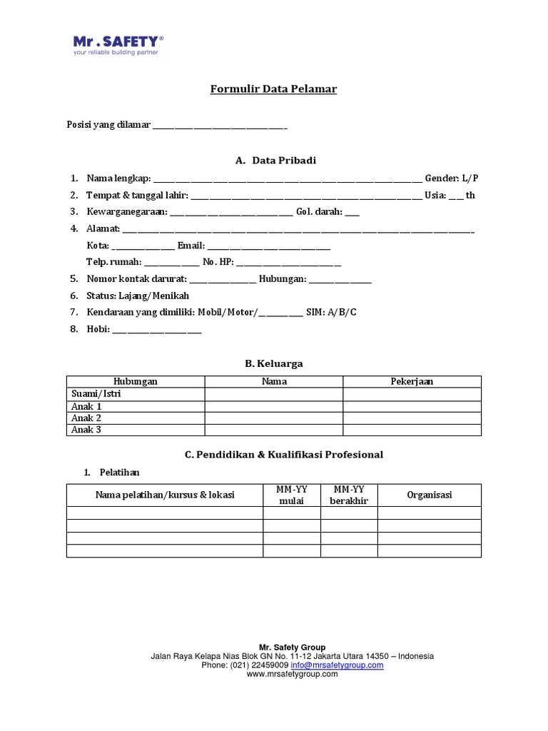 Contoh Form Pengisian Data Pelamar | PDF