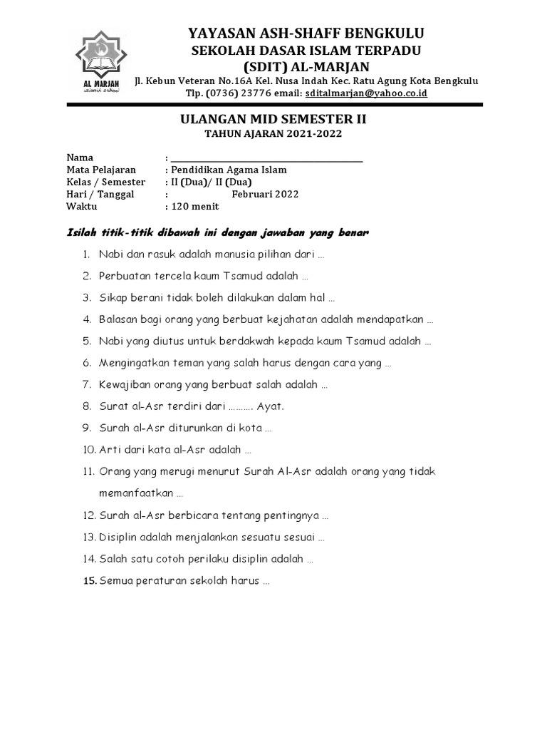 Ulangan Mid Semester 2022 | PDF