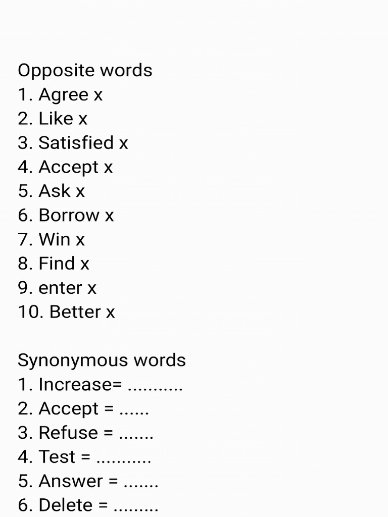 Opposite Words | PDF