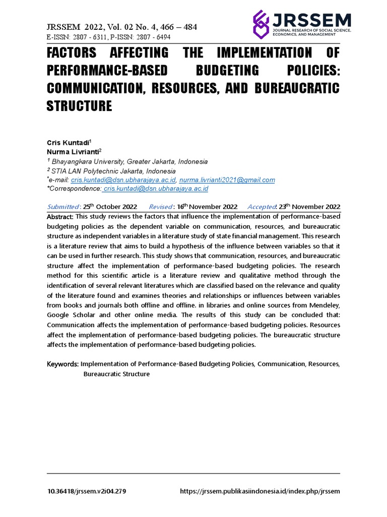 CK Nurma-Factors Affecting The Implementation of Performance Based Budgeting Policies | PDF ...