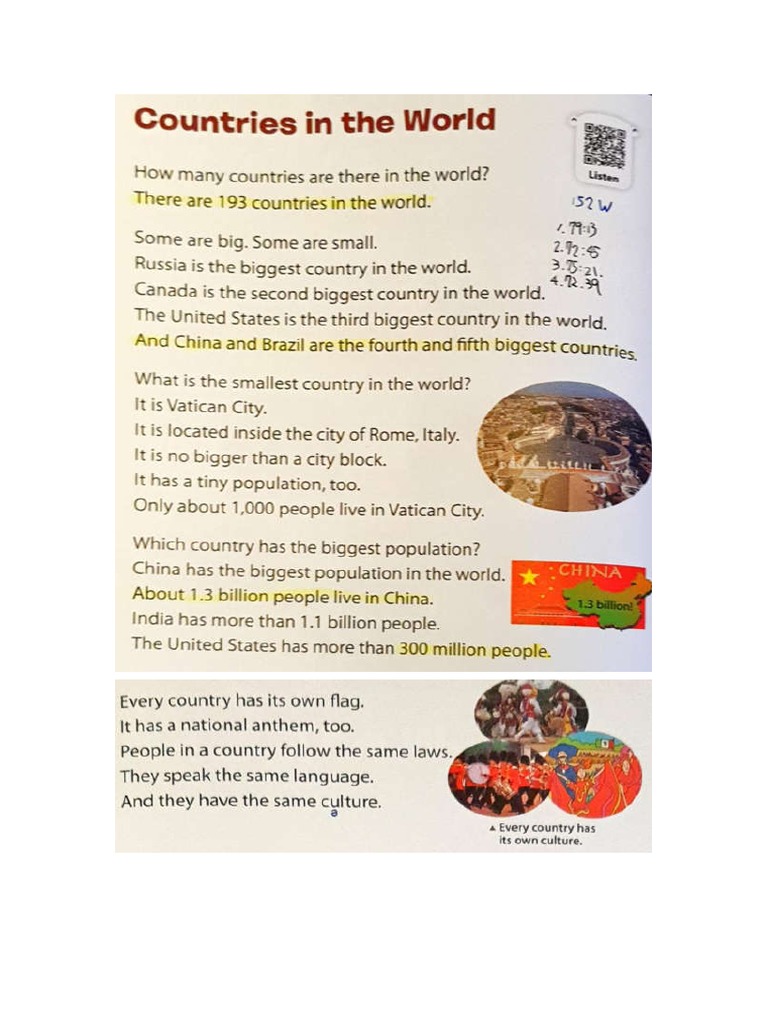 Reading Comprehension - Countries in The World | PDF