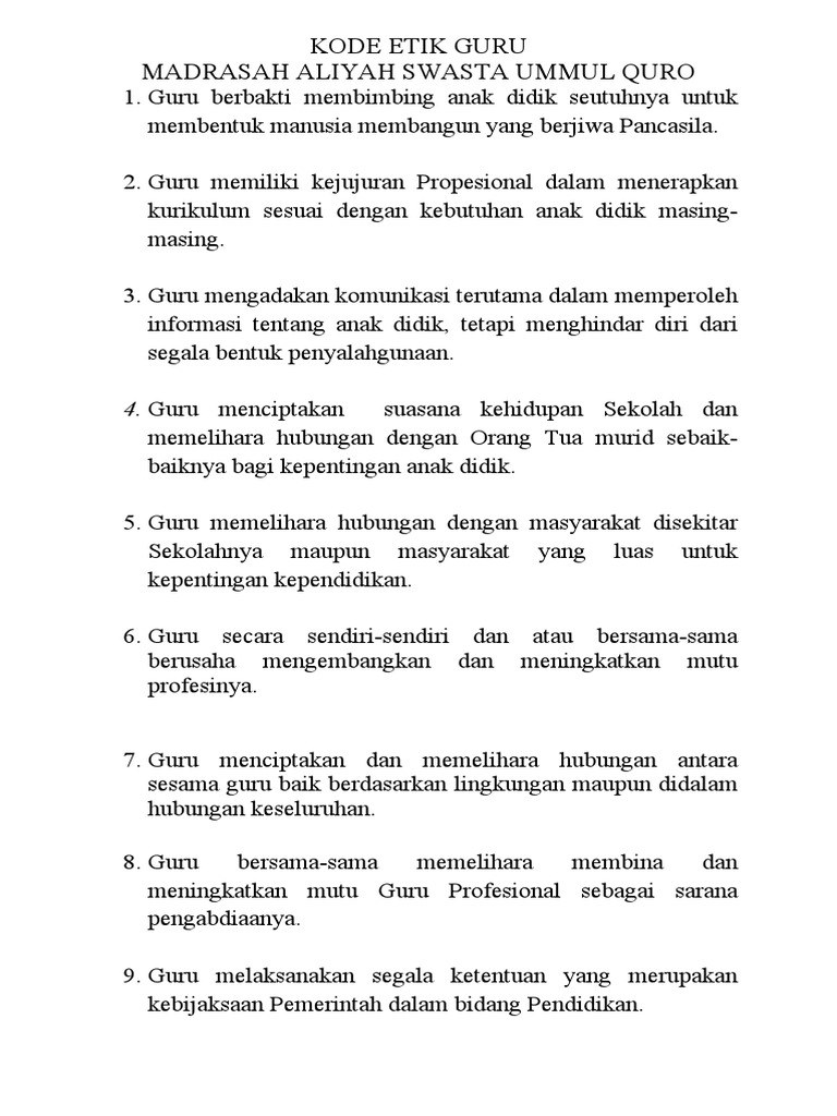 Kode Etik Guru | PDF | Karier & Perkembangan
