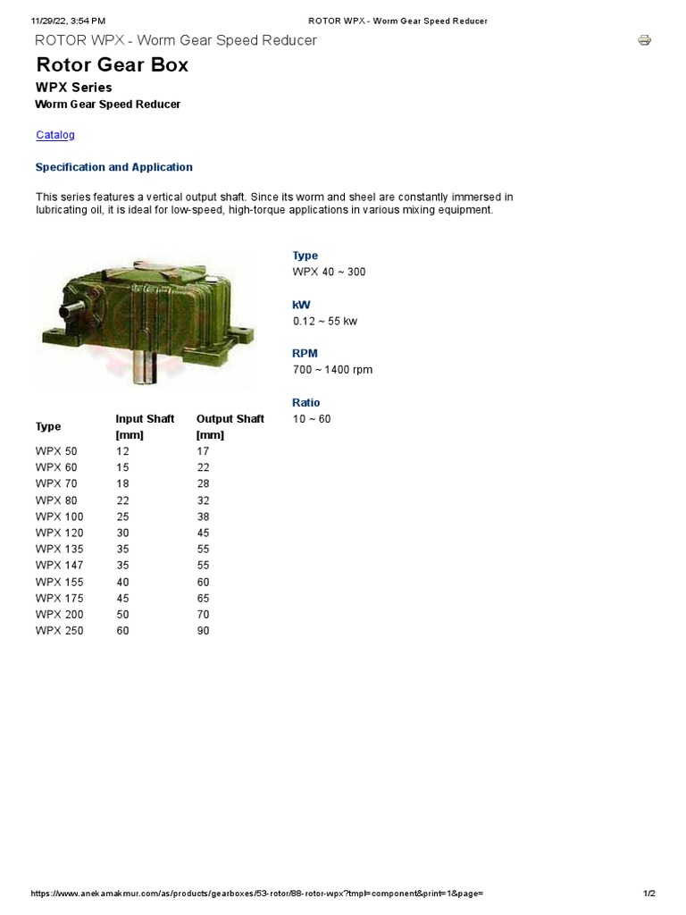ROTOR WPX - Worm Gear Speed Reducer | PDF