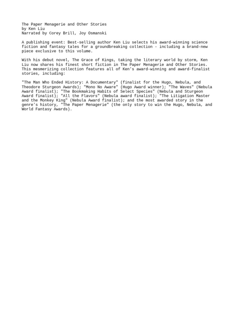 The Paper Menagerie | PDF