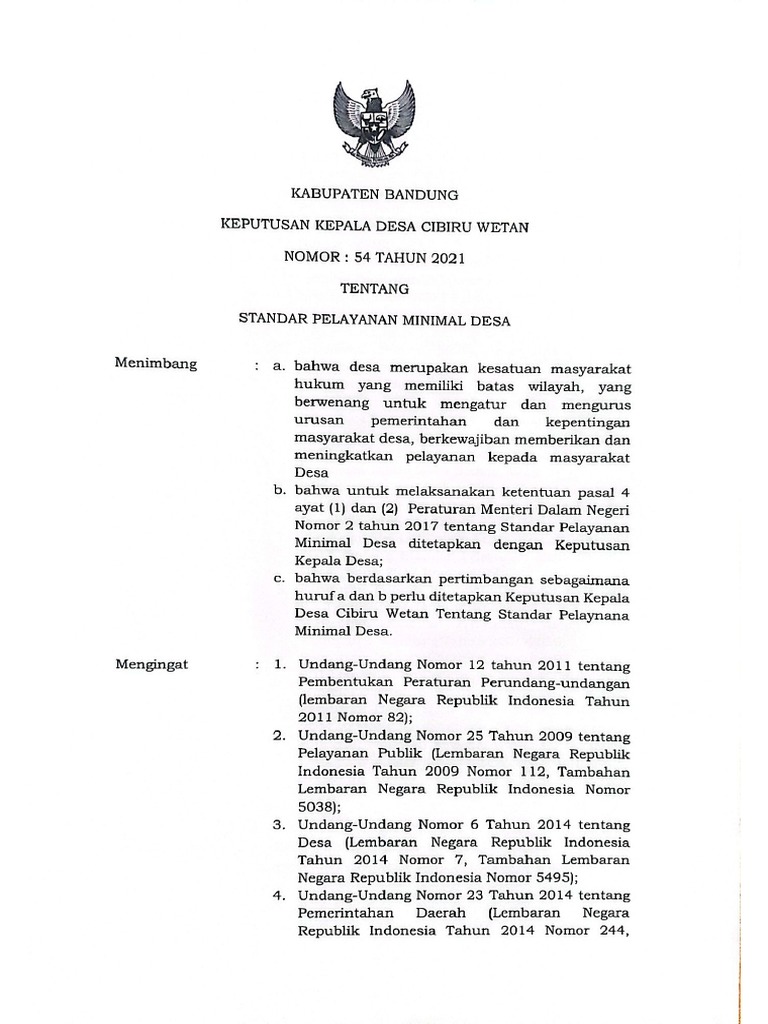 Keputusan Kades TTG Standar Pelayanan Minimal Desa | PDF