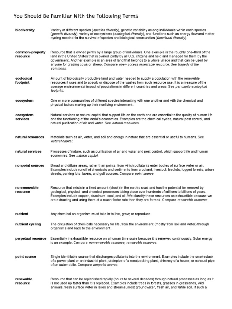 APES Unit 1 Key Vocabulary Terms | PDF | Wellness | Science & Mathematics