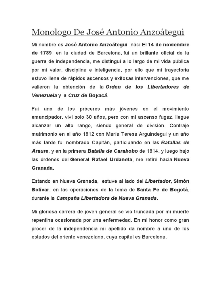 Monologo Jose Antonio Anzoategui | PDF