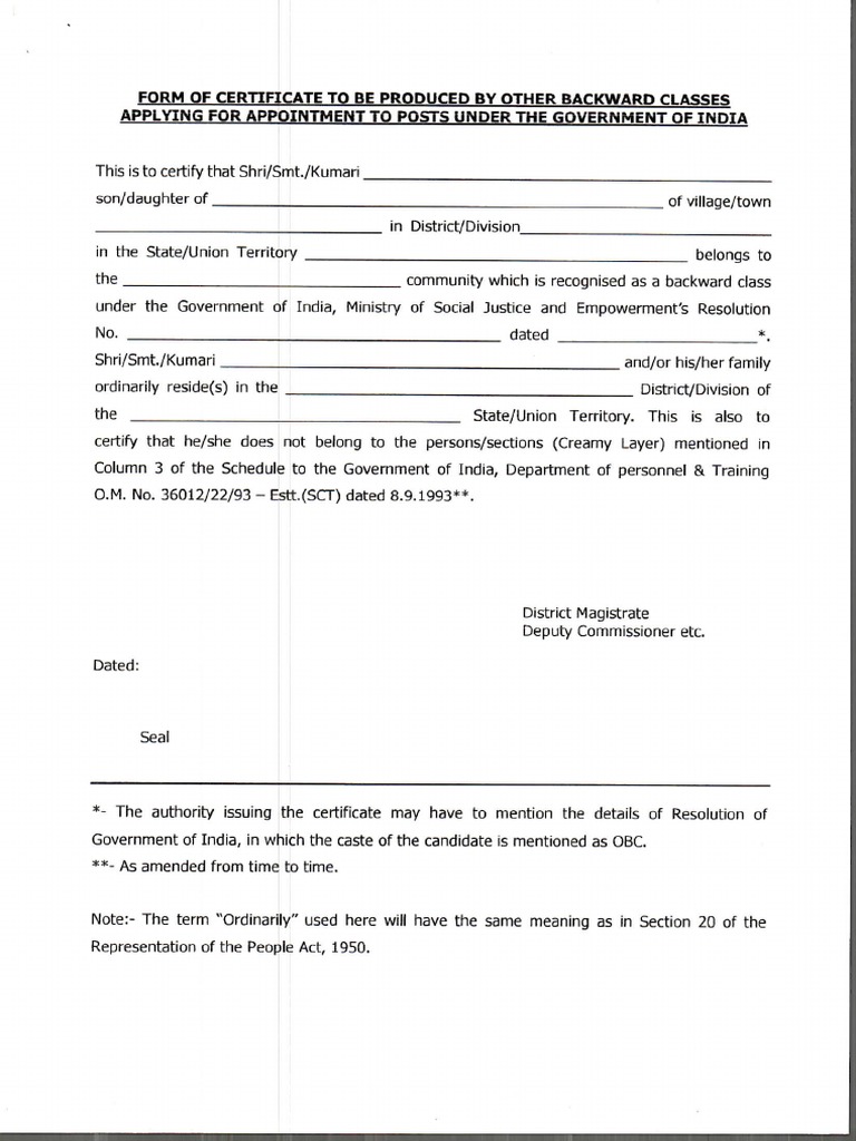 OBC Non Creamy | PDF