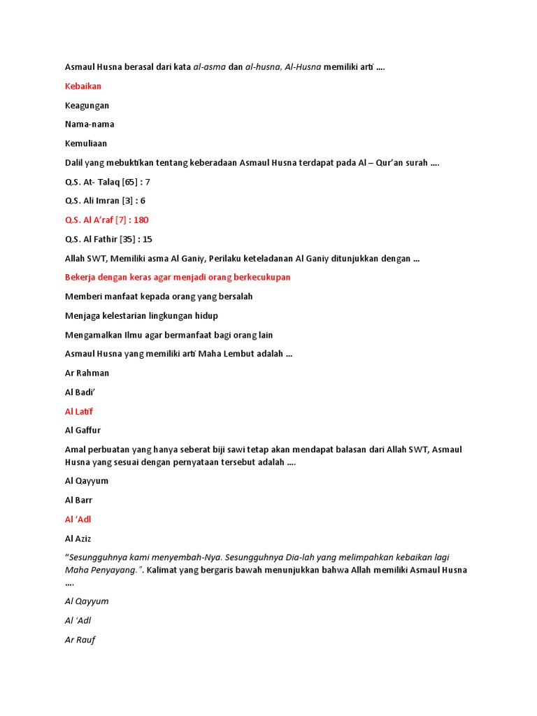 Asmaul Husna Berasal Dari Kata Al | PDF
