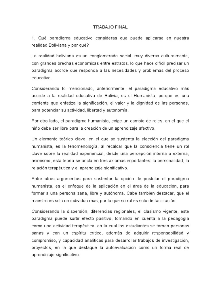 TRABAJO FINAL Paradigmas | PDF | Aprendizaje | Paradigma