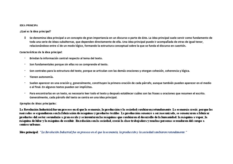 Definición y Ejemplos de Idea Principal | PDF