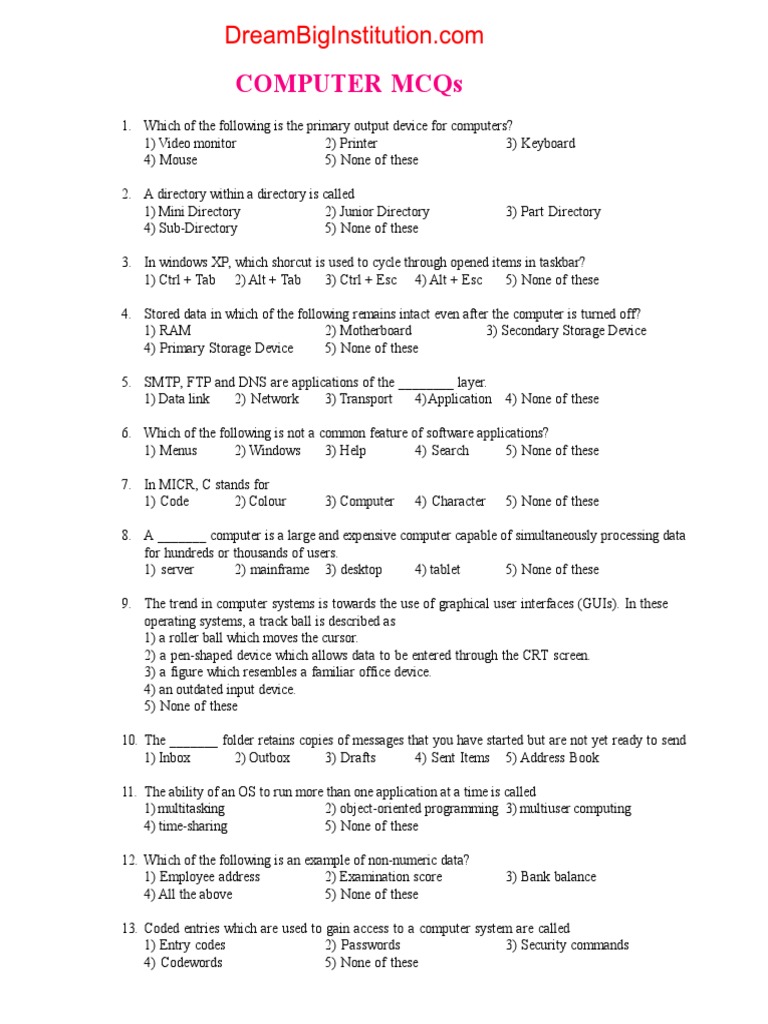 Computer MCQs | PDF | Computer Data Storage | Operating System
