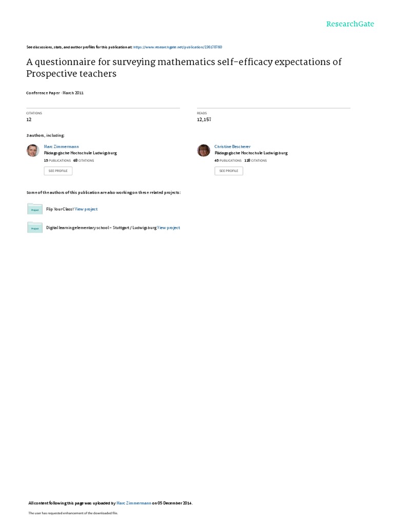 A Questionnaire For Surveying Mathematics Self-Eff | PDF | Self ...