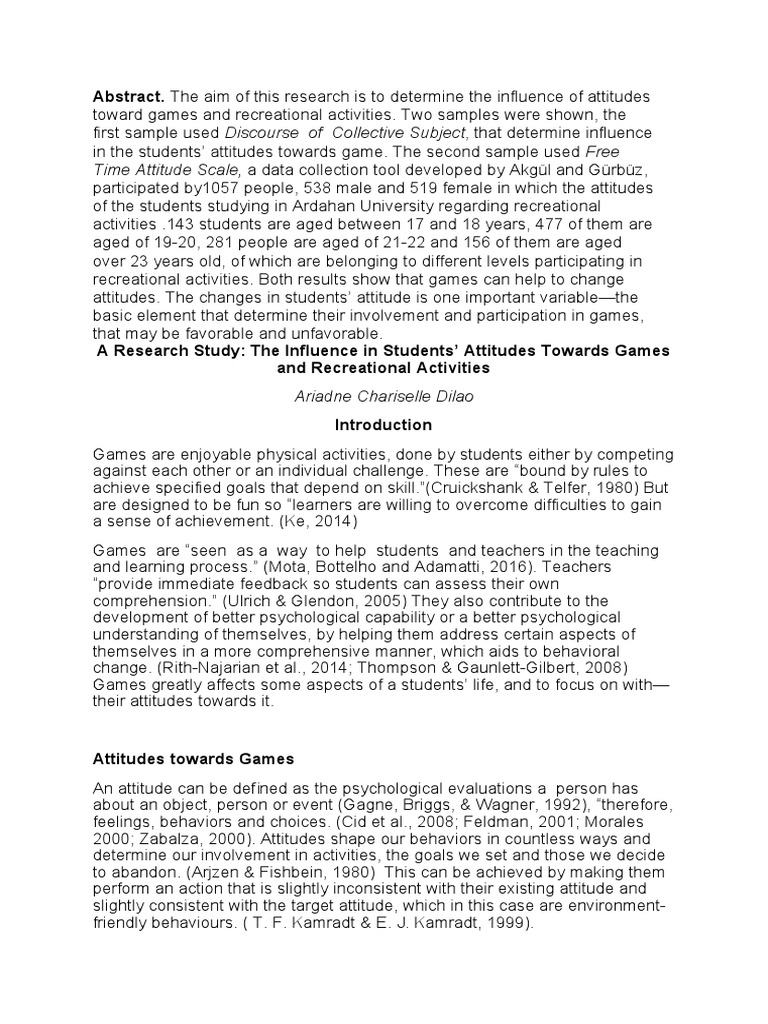 A Research Study The Influence in Students' Attitudes Towards Games and ...