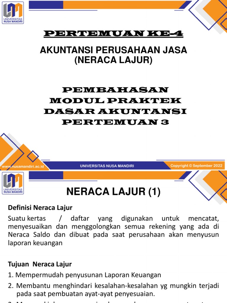 Akuntansi Perusahaan Jasa (Neraca Lajur) : Pertemuan Ke-4 | PDF ...