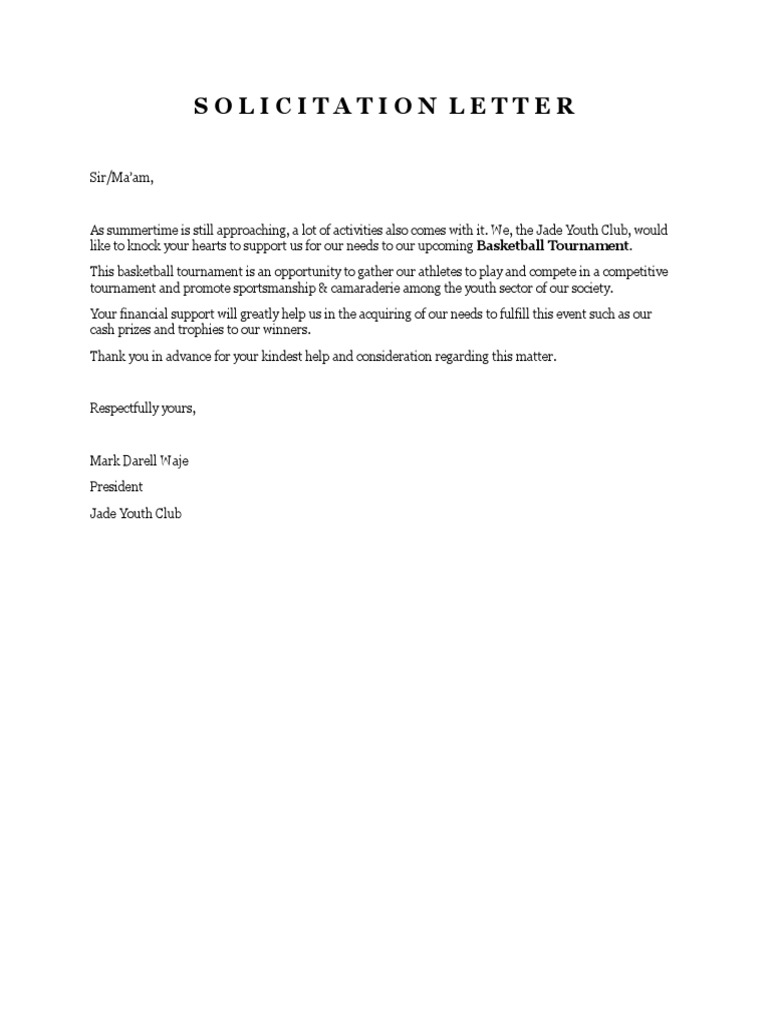 Solicitation Letter Basketball | PDF