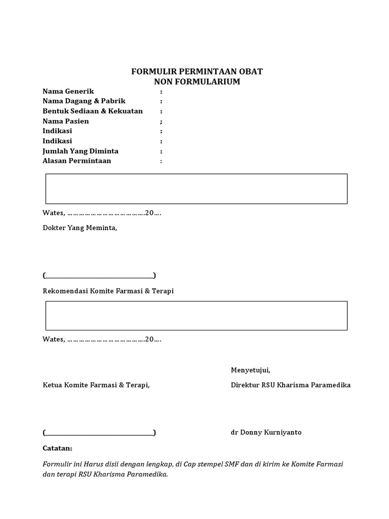 Formulir Permintaan Obat Non Formularium | PDF