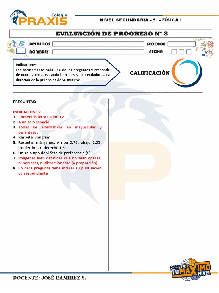 Formato Evaluación #8 - 2 Columnas 5° Secundaria | PDF