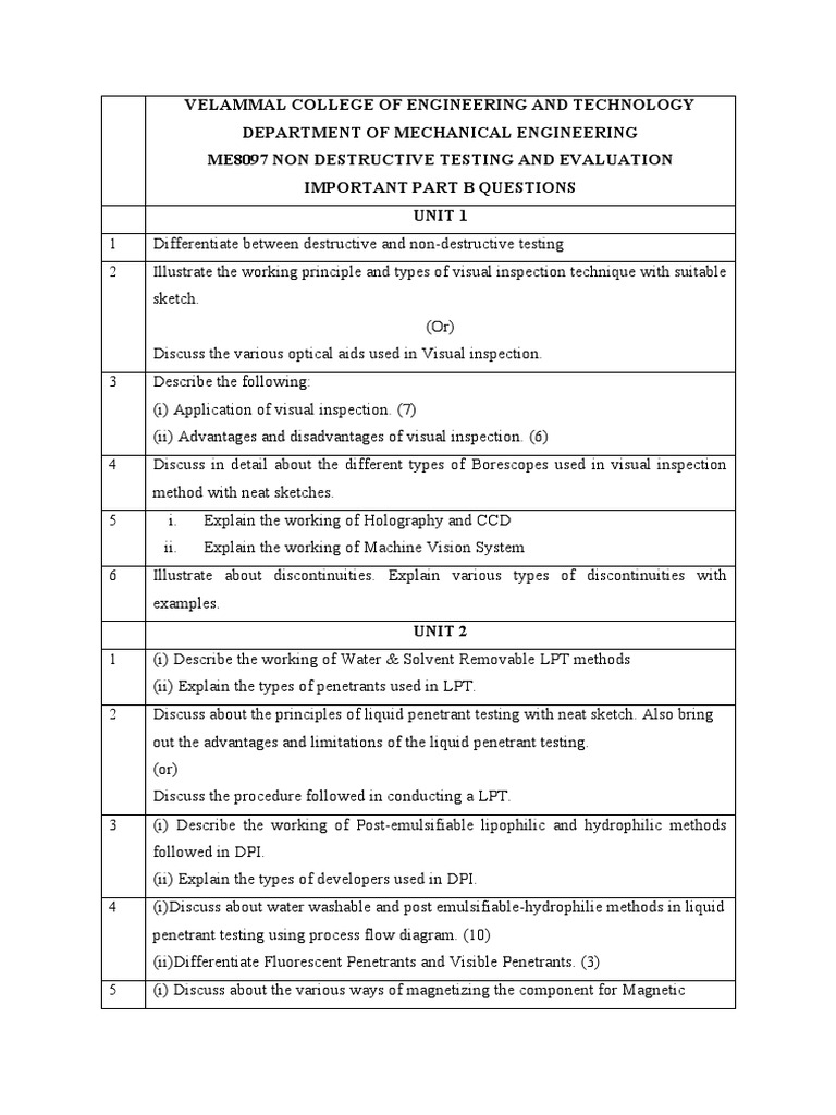 Me8097 Ndte Important Part B For Au Exam | PDF | Computers