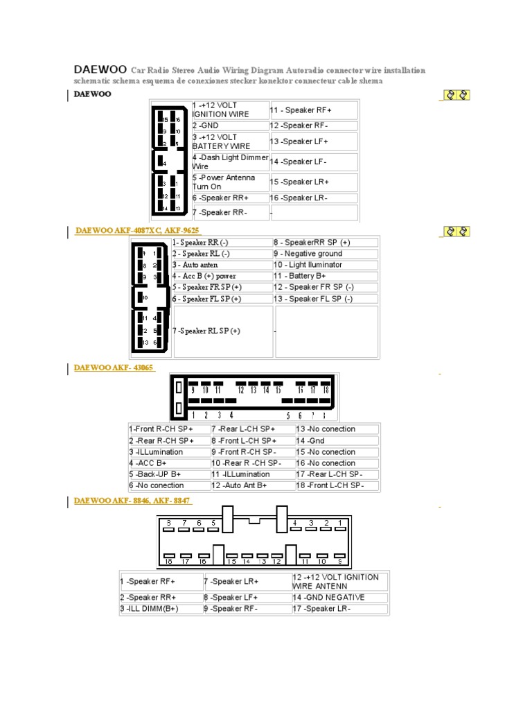 DAEWOO Car Radio Stereo Audio Wiring Diagram | PDF | Wireless ...