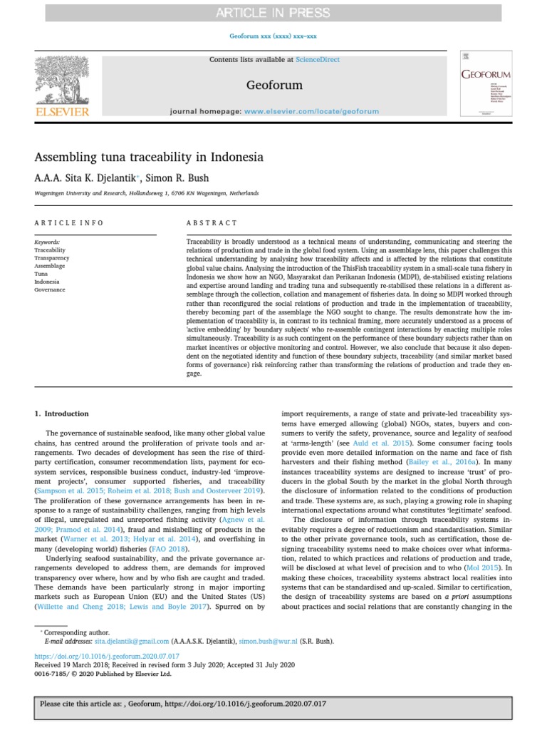 Assembling Tuna Traceability in Indonesia | PDF | Supply Chain