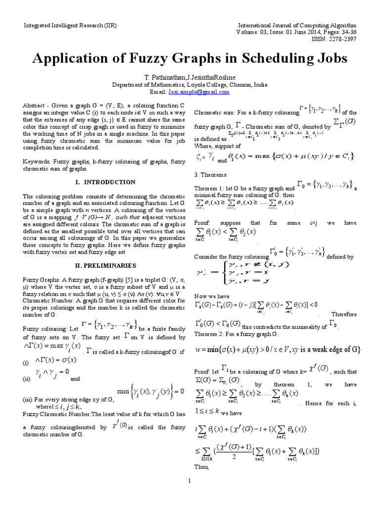 Application of Fuzzy Graphs in Scheduling Jobs | PDF | Theoretical Computer Science ...