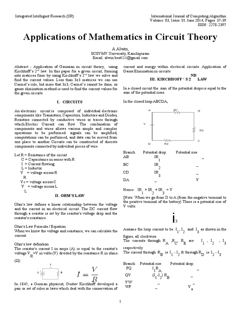 Applications of Mathematics in Circuit Theory | PDF | Electrical ...