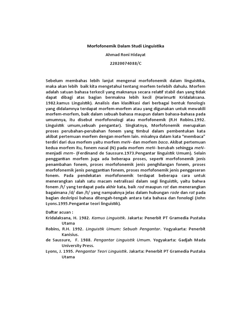 A. Roni Hidayat - Morfofonemik | PDF | Seni & Disiplin Bahasa