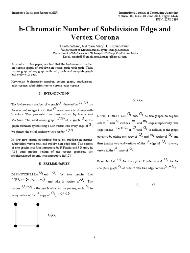 B-Chromatic Number of Subdivision Edge and Vertex Corona | PDF | Vertex (Graph Theory ...