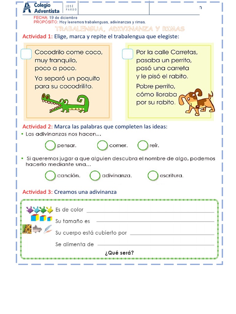 U8 S12 Com Trabalengua, Adivinanza y Rima | PDF