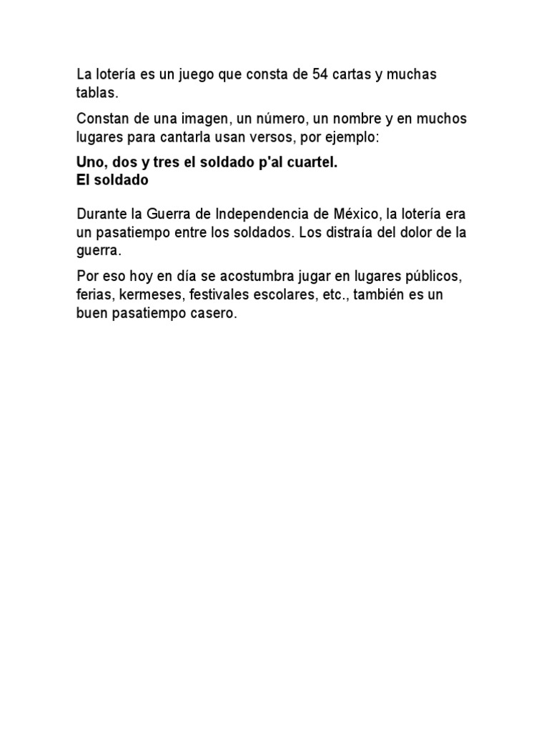 La Lotería Es Un Juego Que Consta de 54 Cartas y Muchas Tablas | PDF