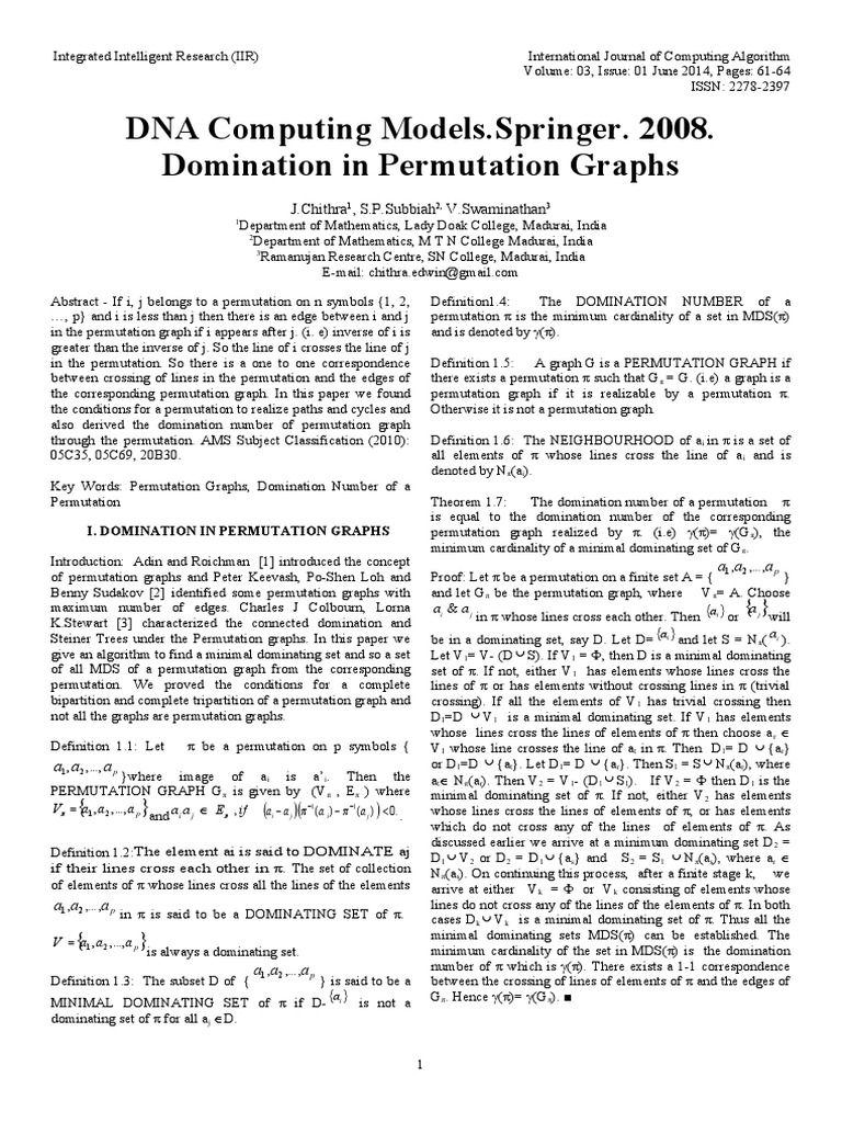 DNA Computing Models - Springer. 2008. Domination in Permutation Graphs | PDF | Vertex (Graph ...