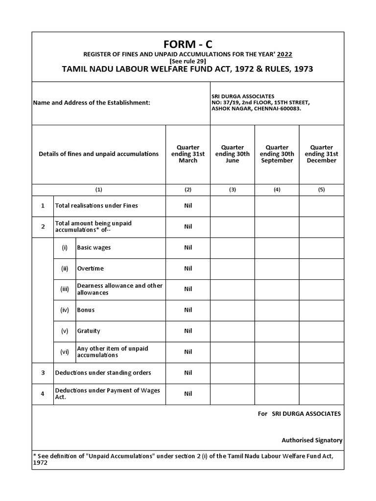 Sri Durga LWF NIL - Form C - Mar - 2022 | PDF