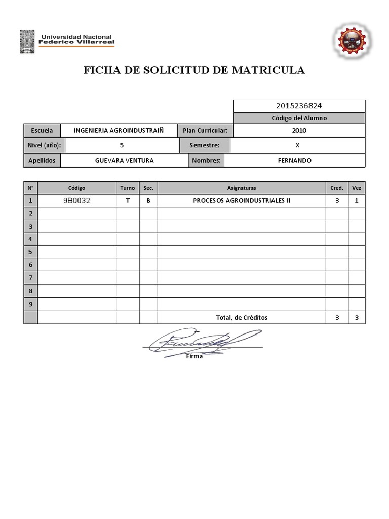 Ficha de Matricula - Word | PDF