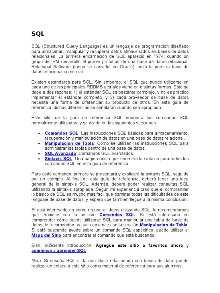 SQL | PDF | SQL | Tabla (base de datos)